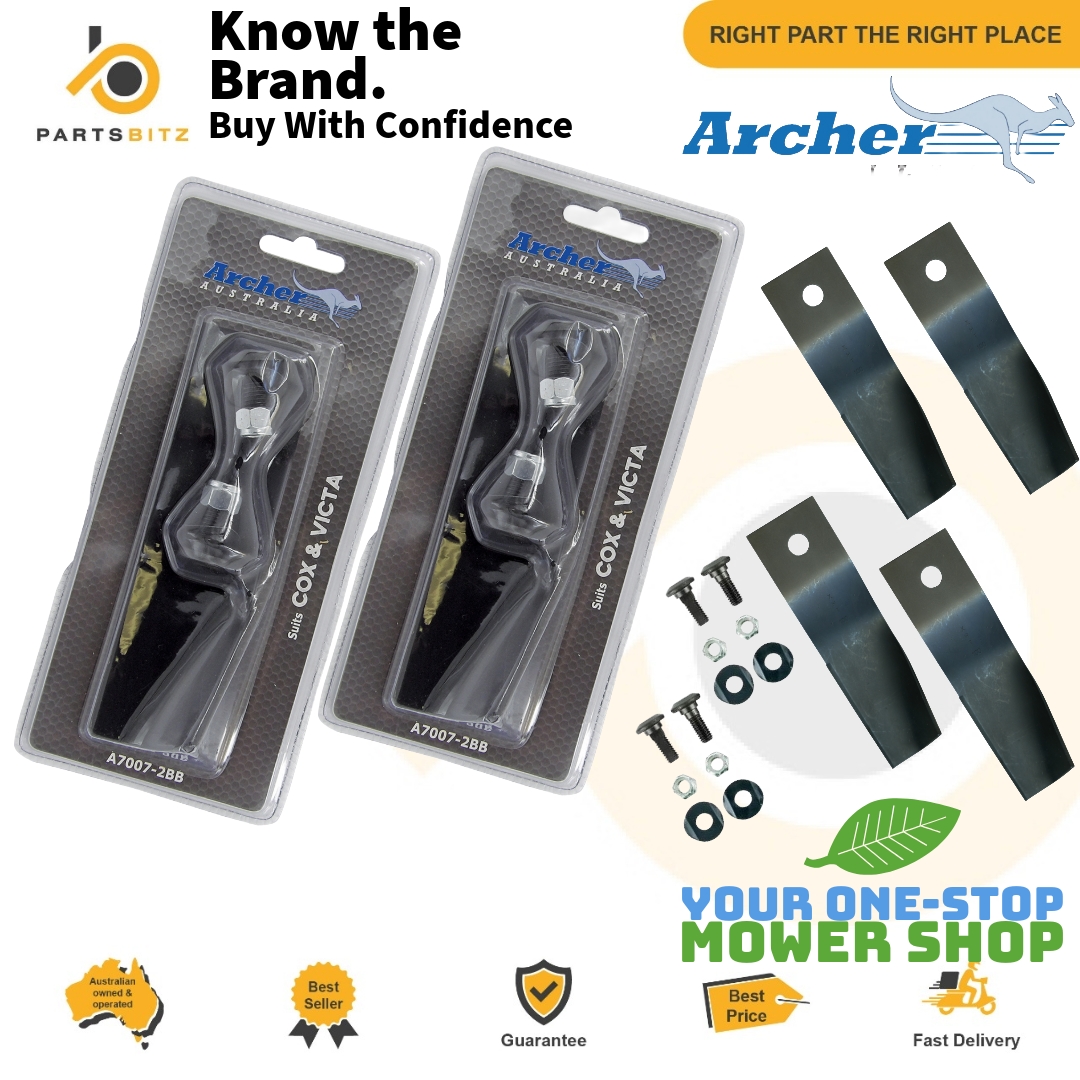 Genuine Archer 4 X Blades and bolt sets for 28 Inch Cox Mower SKIT33 ...