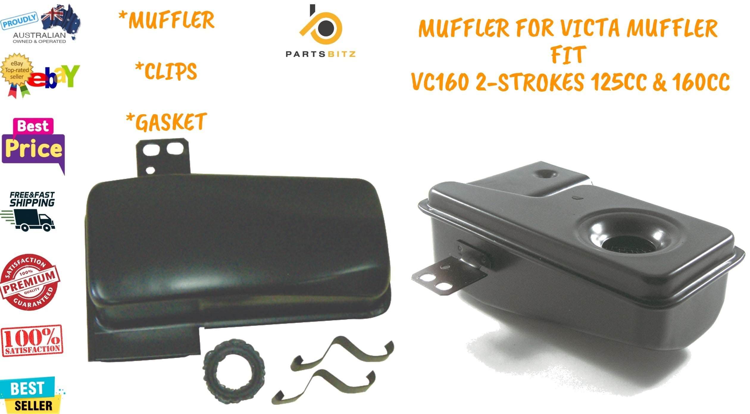 Muffler Victa Muffler Fit Vc160 2-strokes 125cc & 160cc Includes Clips ...